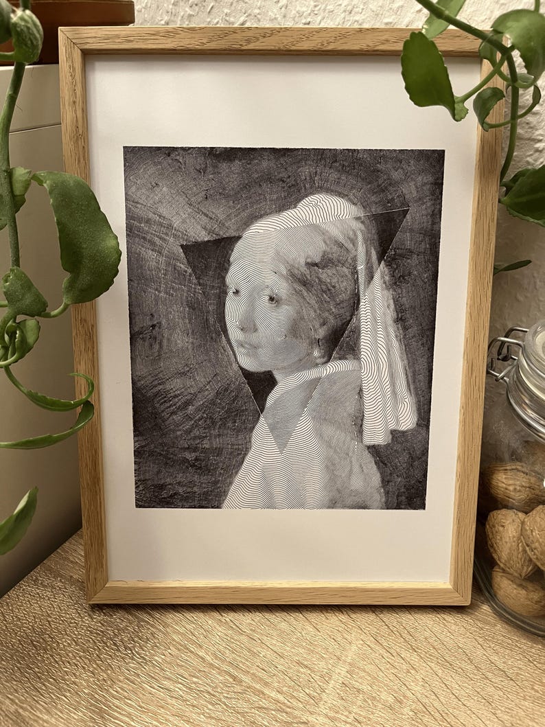 Girl With a Pearl Earring Line Art Drawing - Vermeer Inspired Portrait ...