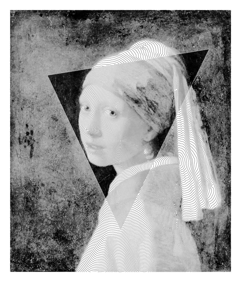 Girl With a Pearl Earring Line Art Drawing - Vermeer Inspired Portrait ...