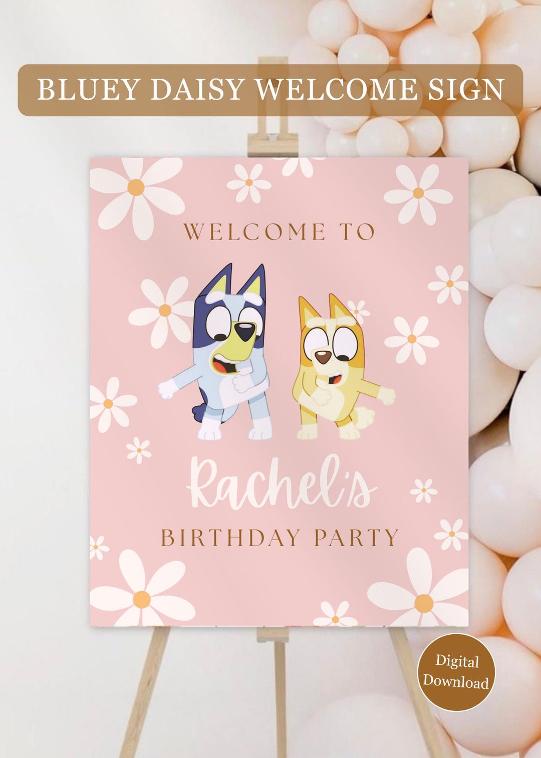 Pink Bluey Daisy Welcome Sign | Bluey Inspired Birthday Welcome Poster ...