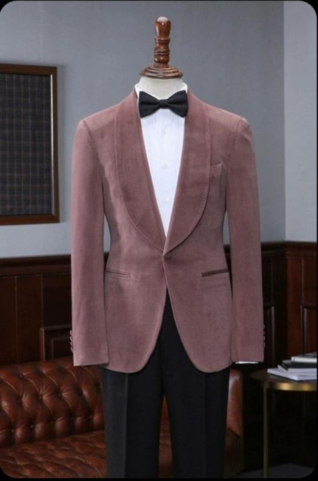 Dusty Pink Shawl Lapel Velvet Tuxedo, 2 Piece Suit, One Button Blazer ...