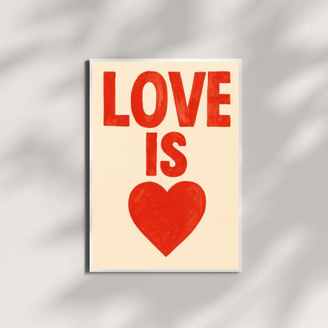 Love is Vintage Romance Poster: Retro Minimalist Heart Print (A4 PNG ...
