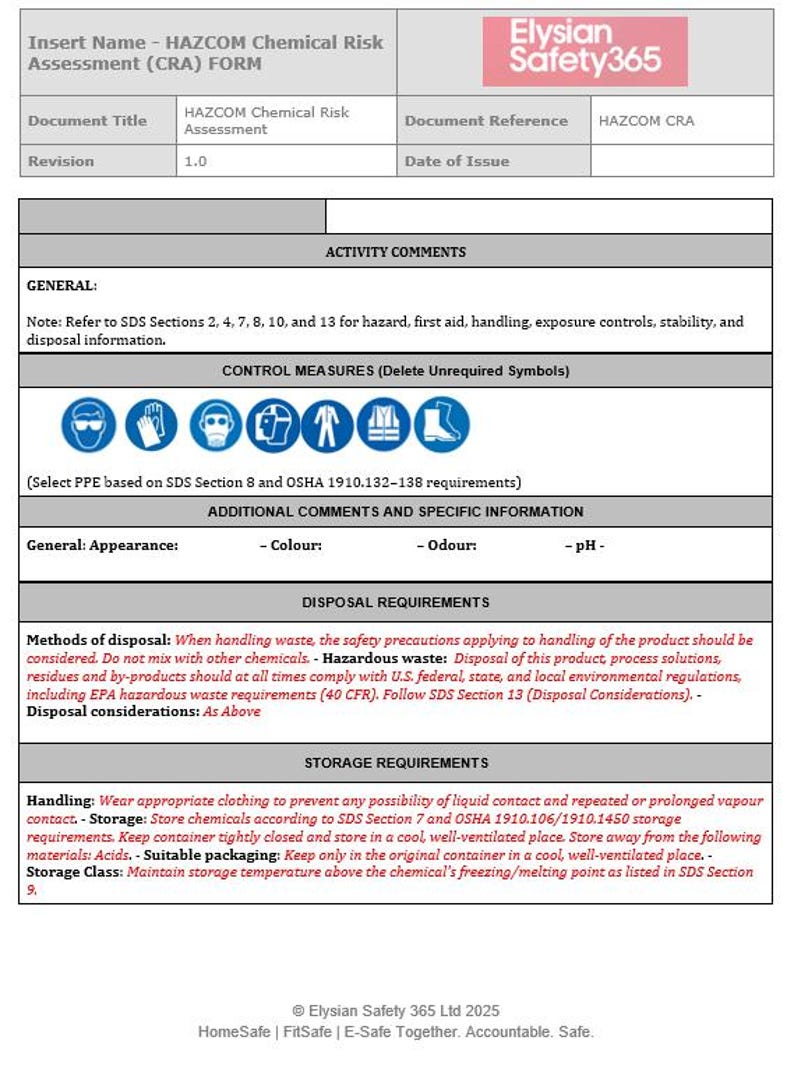 USA Edition OSHA Chemical Hazard Assessment Template - Etsy