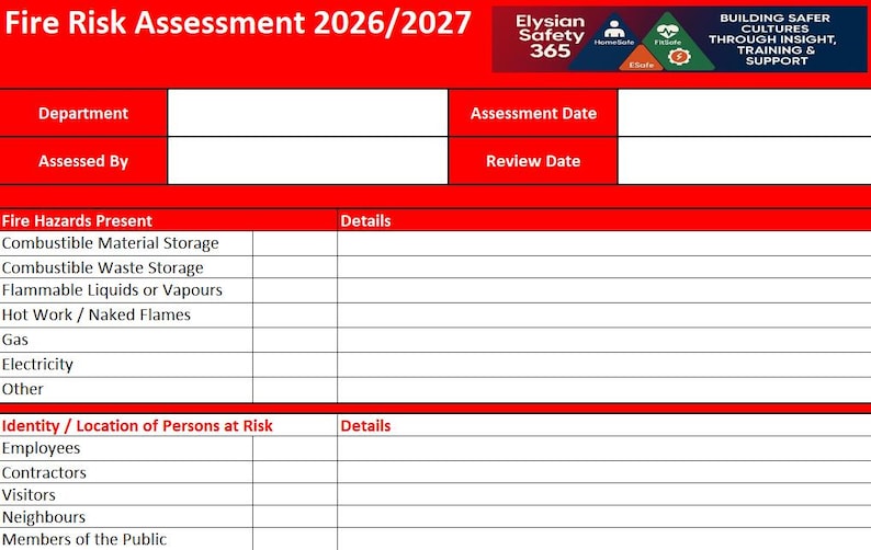 Fire Risk Assessment Template 2026/2027 | UK Fire Safety FRA Form ...