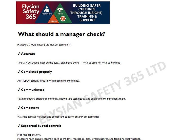 Manual Handling Risk Assessment Pack (TILEO Model) – MHOR 1992 ...