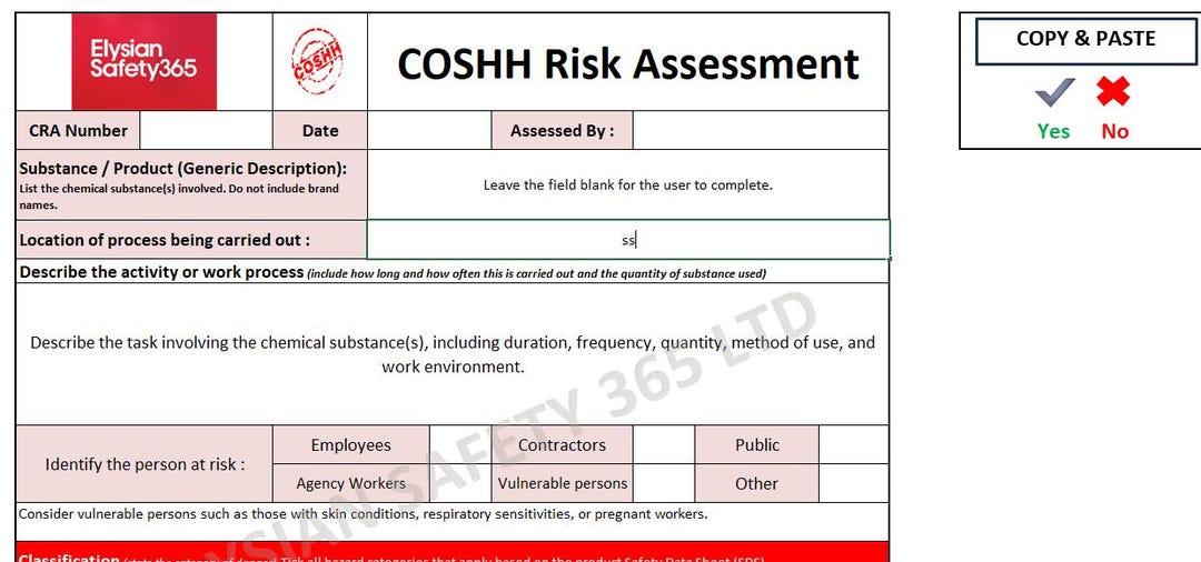 COSHH Chemical Risk Assessment (CRA) Template | Editable Word | Iso ...