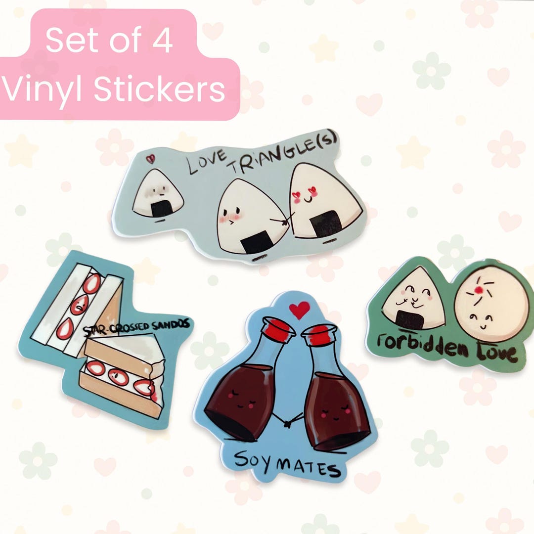 Onigiri Sticker Set (4-pack) 2 Inch| Kawaii Bookish Literary Japanese ...
