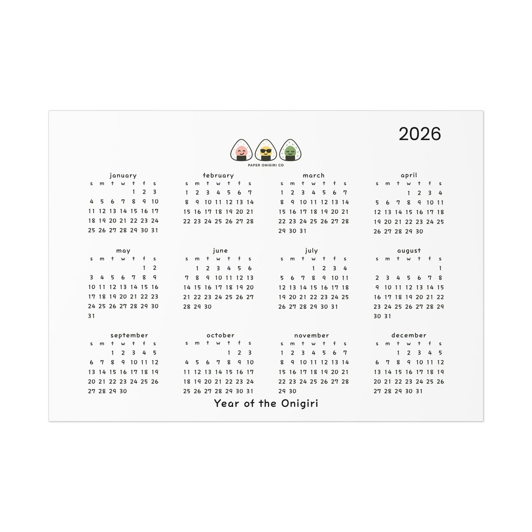 Onigiri Calendar 2026 Poster | Wall Calendar Poster - Etsy
