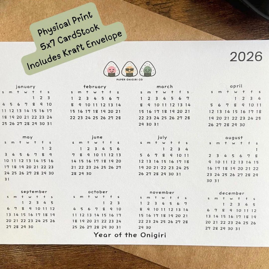 2026 Onigiri Calendar 5x7 | Kawaii Food Desk Calendar | Japanese Snack ...