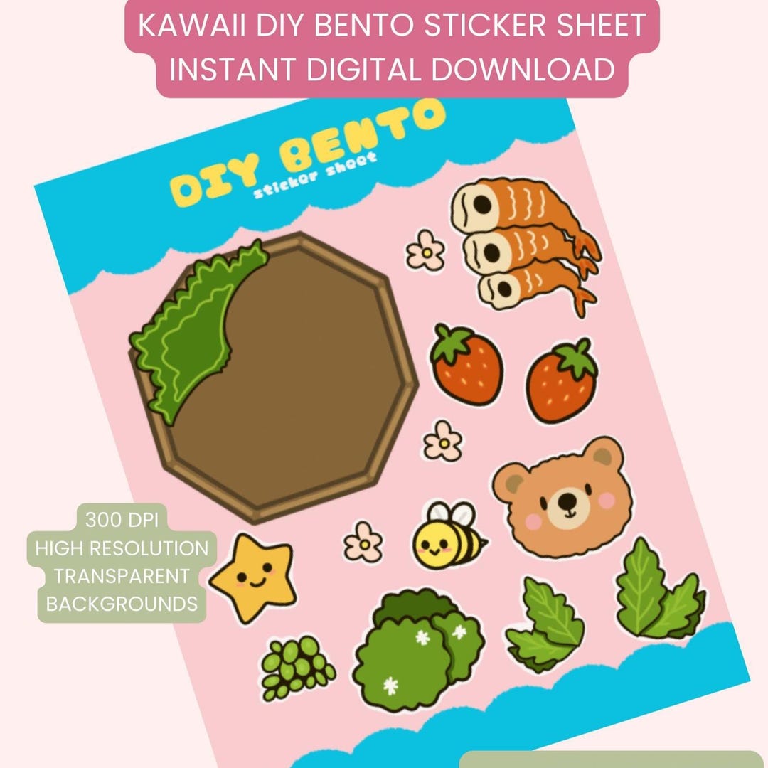 Bento PNG Sticker Sheet | Kawaii Printable Stickers | PNG & PDF for ...