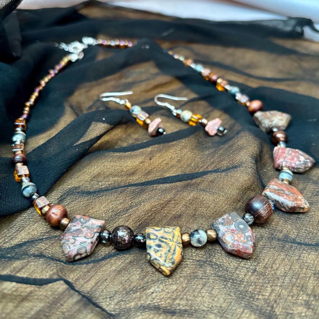 Rooted Reign: Leopard Jasper 18” Necklace & Earrings Set - Etsy
