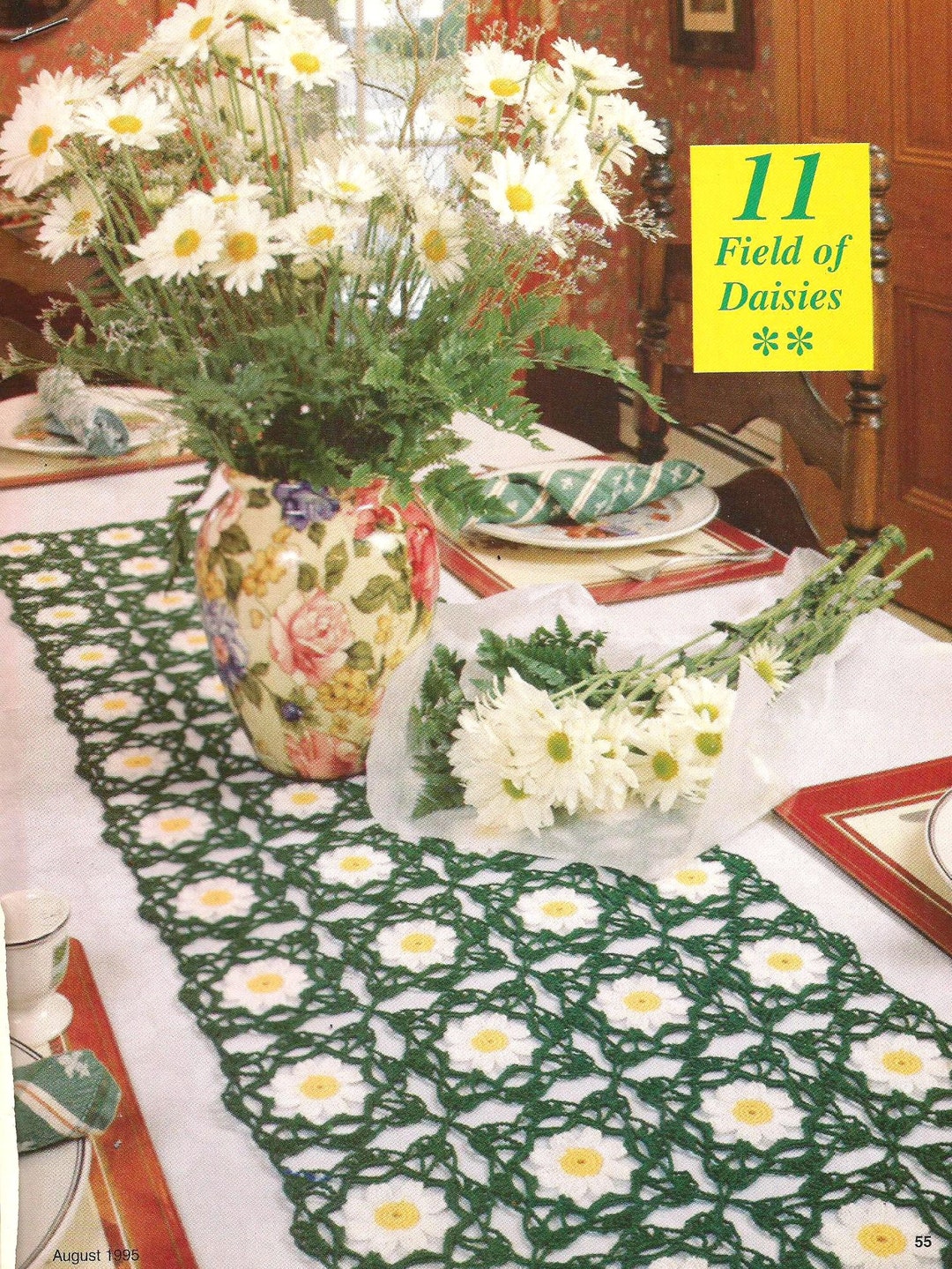 Daisy Floral Motif Table Runner Vintage 90s Crochet Pattern PDF INSTANT ...