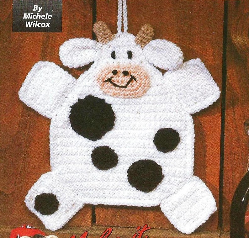 Black White Cow Pot Holder Hot Pad Vintage 90's Crochet Pattern PDF ...
