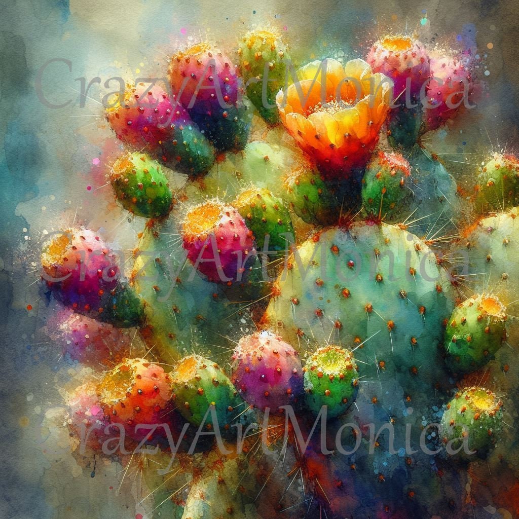 Printable Wall Art PNG & JPG Files Instant Download Prickly Pear Cactus ...