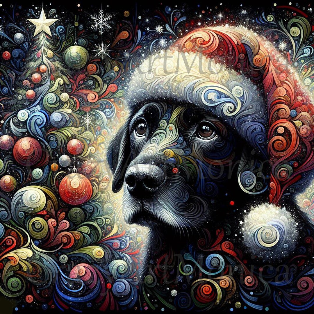 Christmas Printable Wall Art PNG & JPG Files Instant Download Black Lab ...