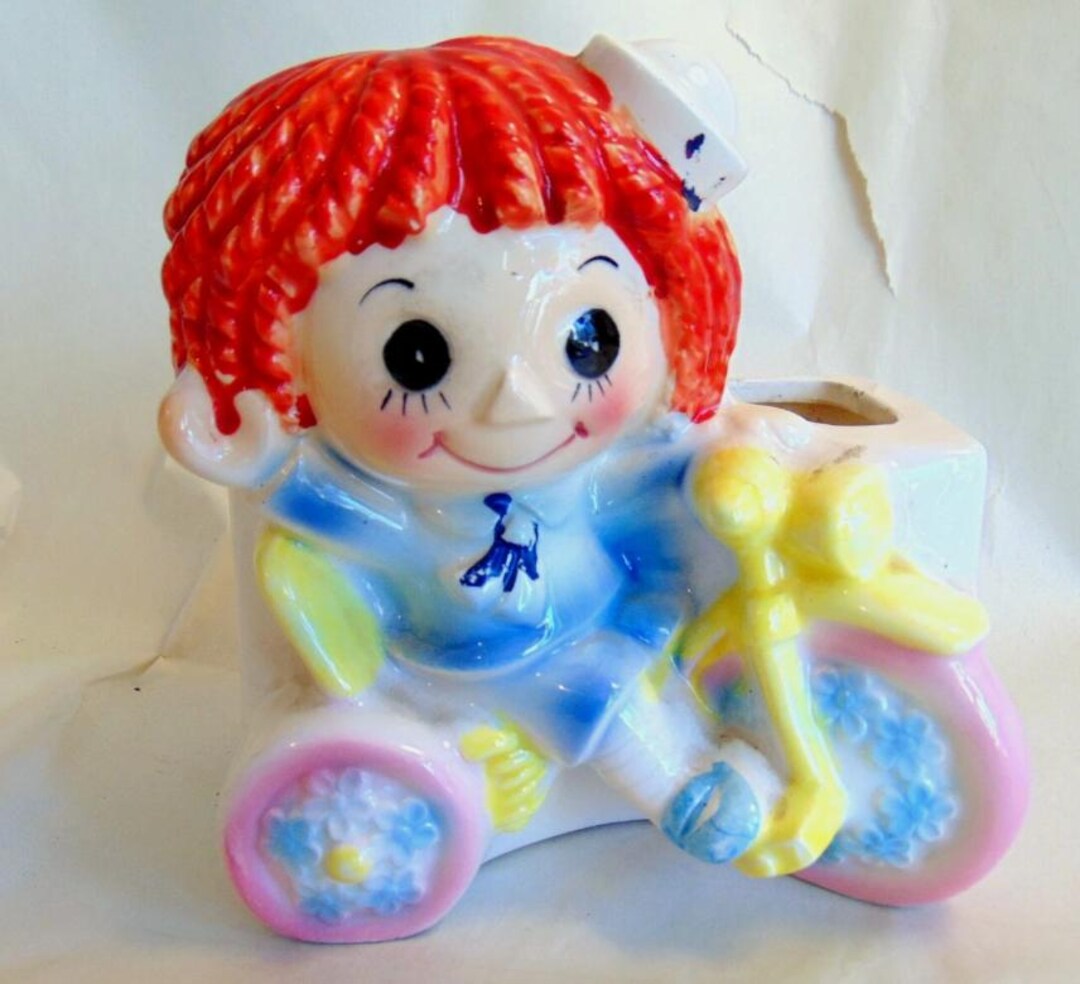 Vintage Relpo Raggedy Ann on Trike Ceramic Planter Signed 6462 Retro ...
