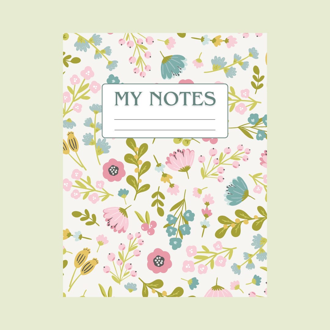 Lined Notebook Pages Printable PDF | Wildflower Cover | Instant ...
