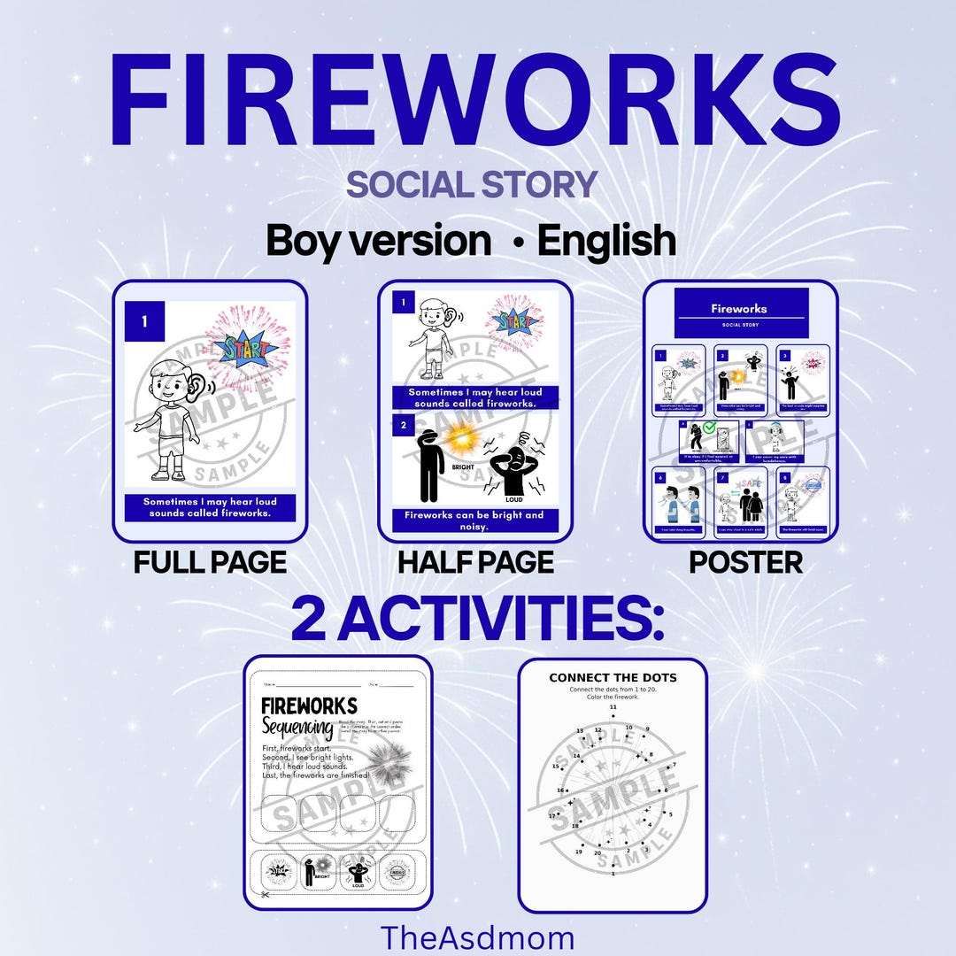 Fireworks Social Story Autism for Boys | Holiday Sensory Tools ...
