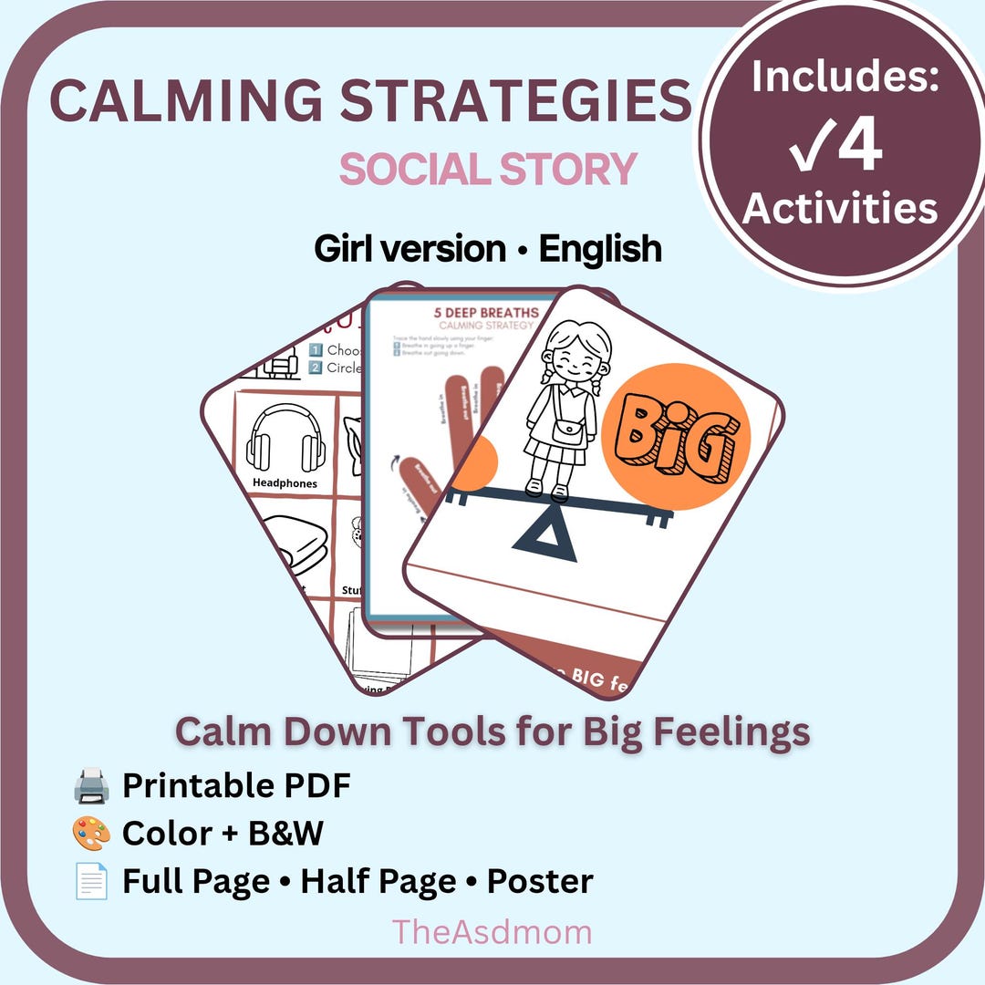 Calming Strategies Social Story Autism for Girls | Printable PDF - Etsy