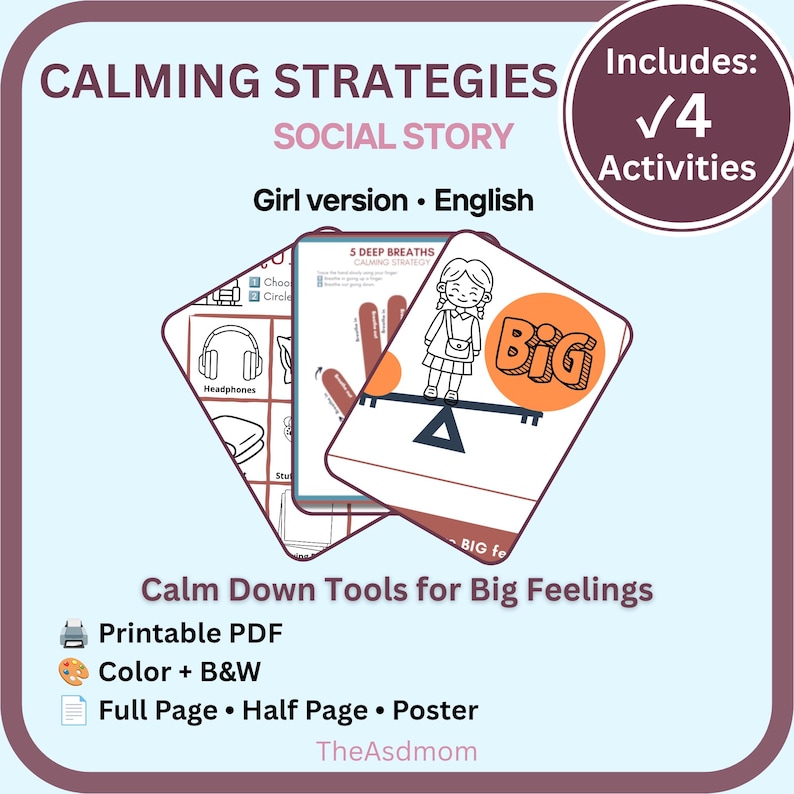 Calming Strategies Social Story Autism for Girls | Printable PDF - Etsy
