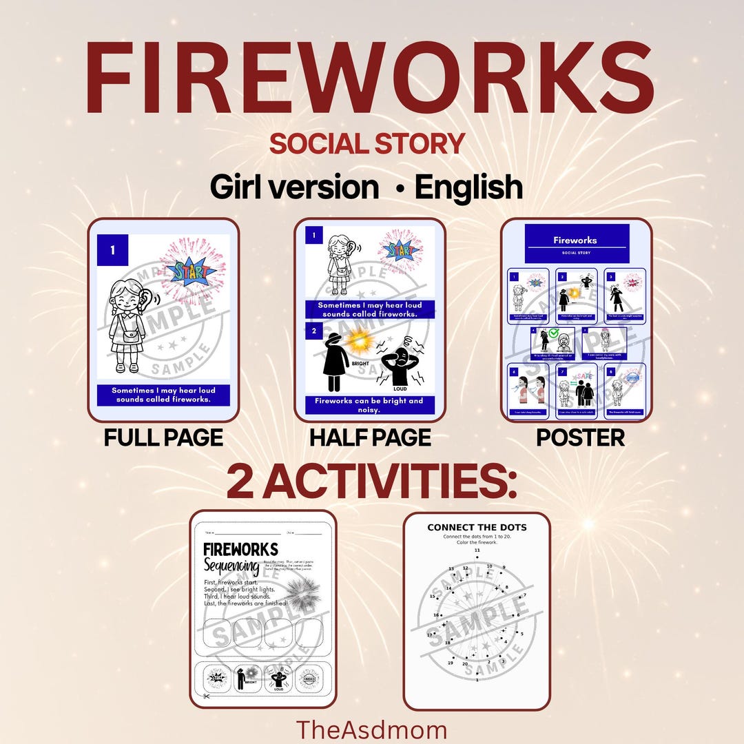 Fireworks Social Story Autism for Girls | Holiday Sensory Tools ...