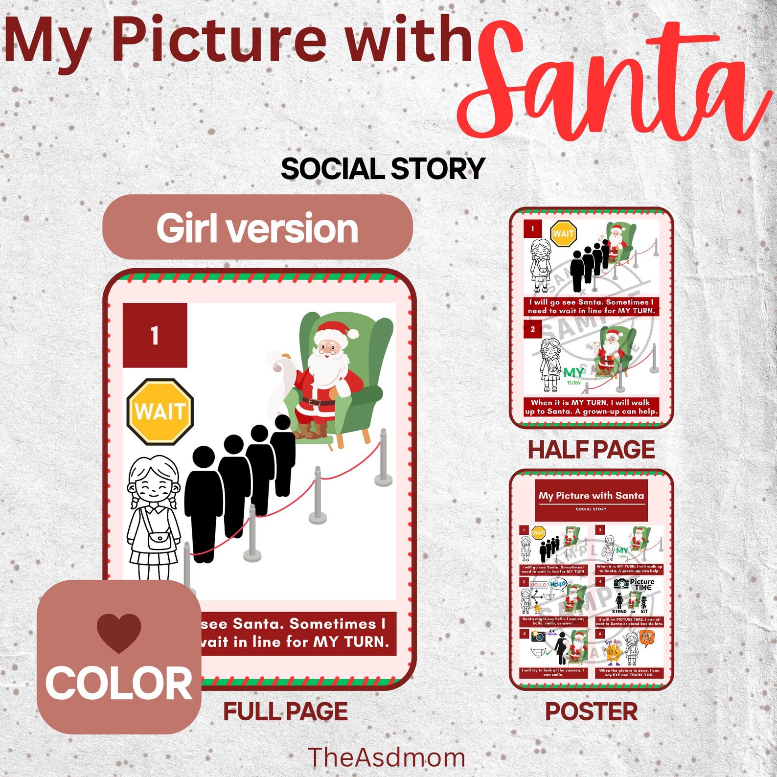 Picture With Santa Social Story for Autism | Girl | Color and B&W ...