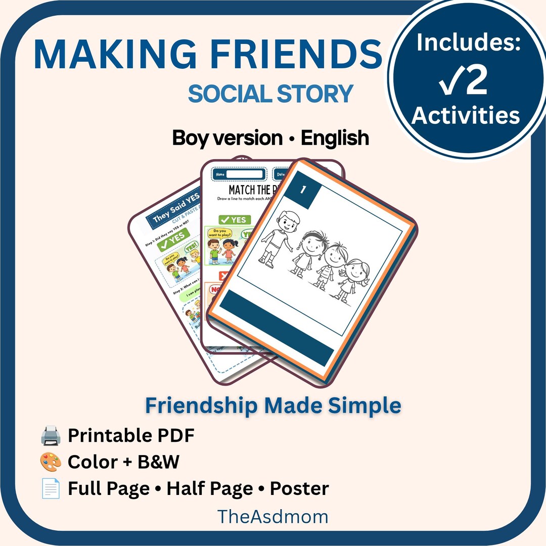 Making Friends Social Story for Boys | Autism Life Skills Printable PDF ...