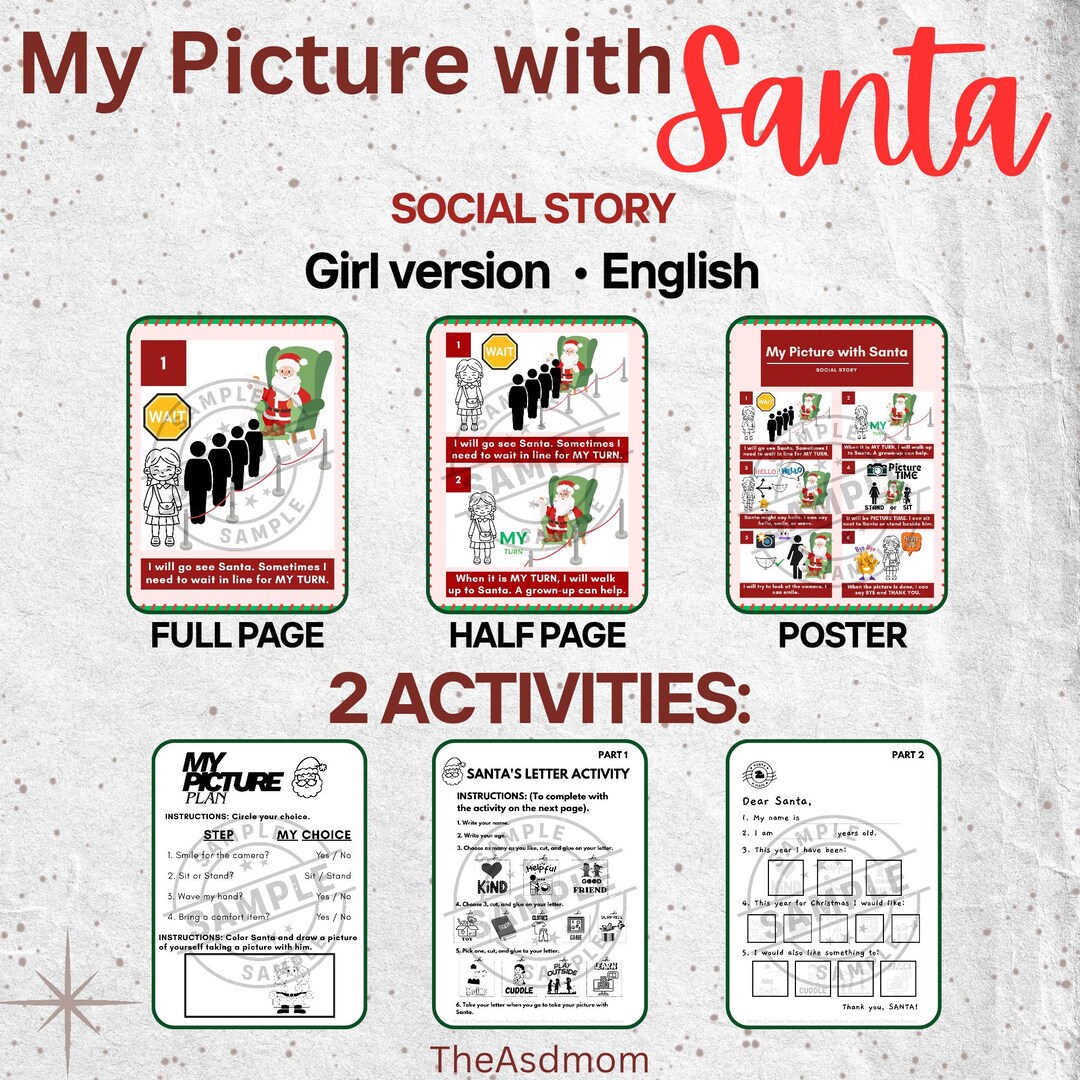 Picture With Santa Social Story for Autism | Girl | Color and B&W ...