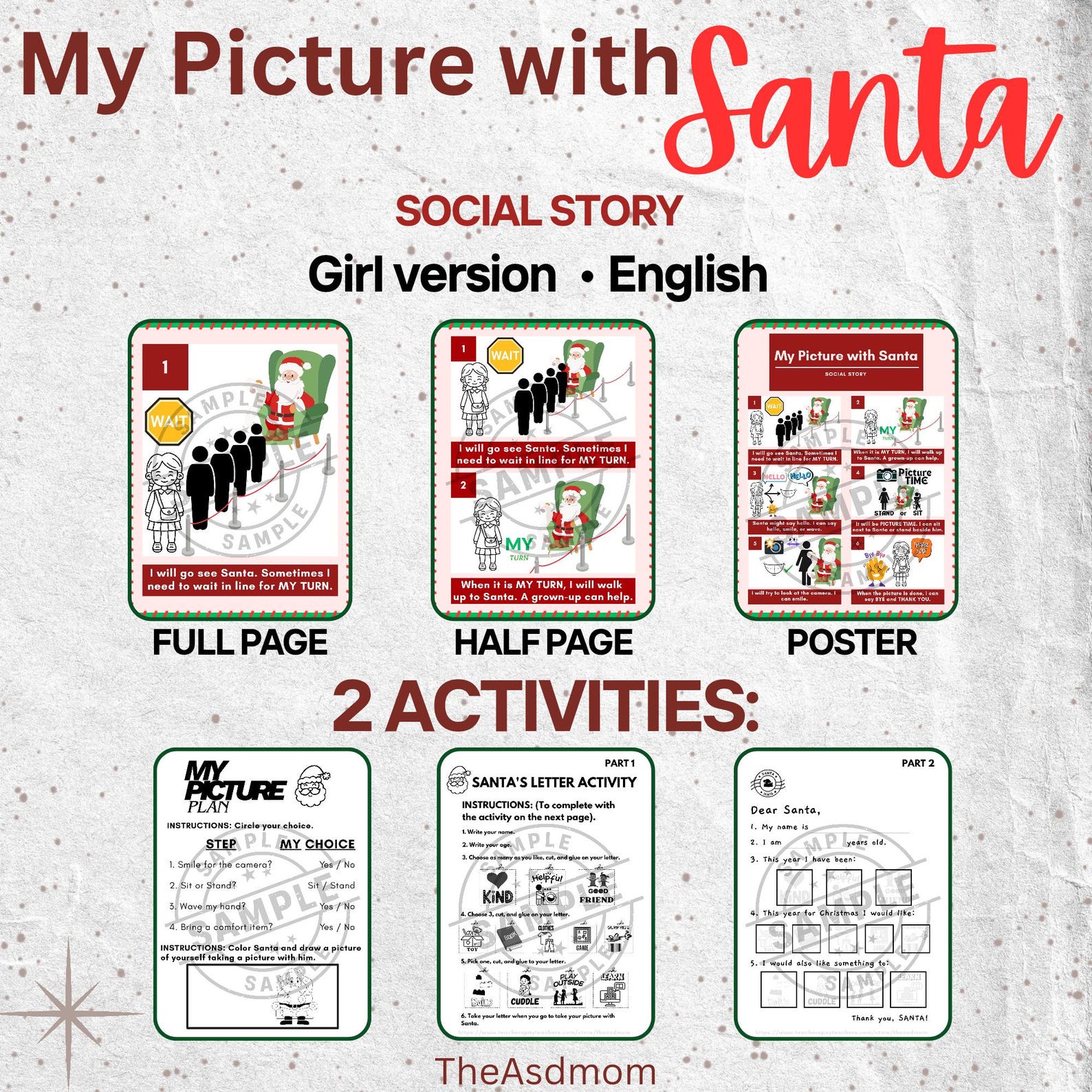 Picture With Santa Social Story for Autism | Girl | Color and B&W ...