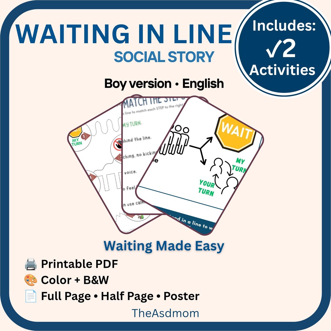 Waiting in Line Social Story Autism for Boys | Printable PDF - Etsy Canada