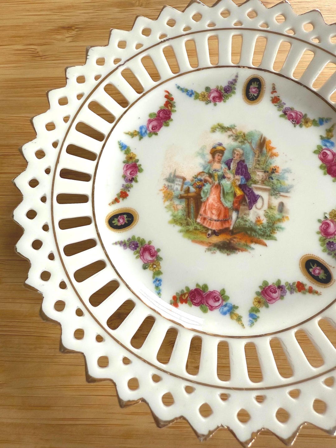 Vintage German Reticulated Plate | Courting Couple Ring or Trinket Dish ...