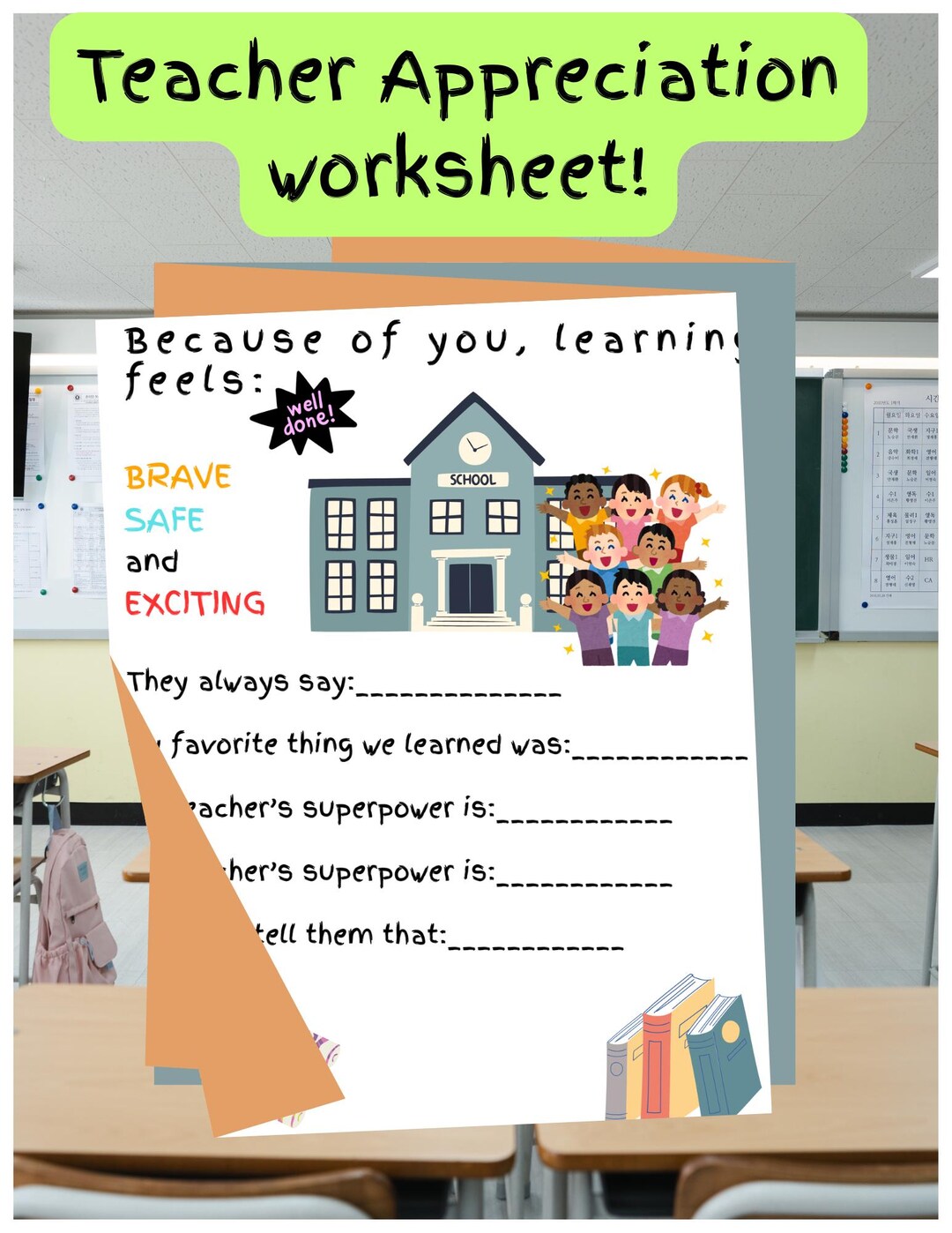 Teacher Appreciation Worksheet | Fill-in Thank You Page (printable) - Etsy