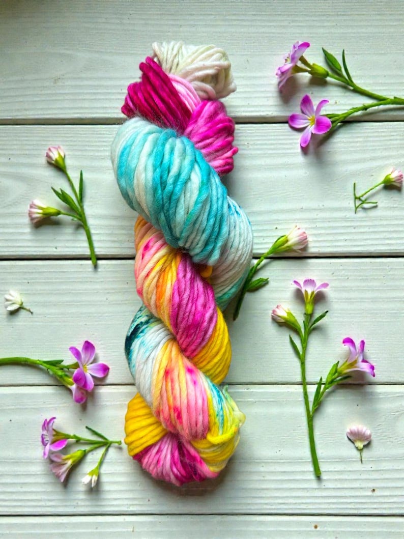 Bulky Hand Dyed Superwash Merino Rainbow Yarn: Variegated Neon Speckled ...