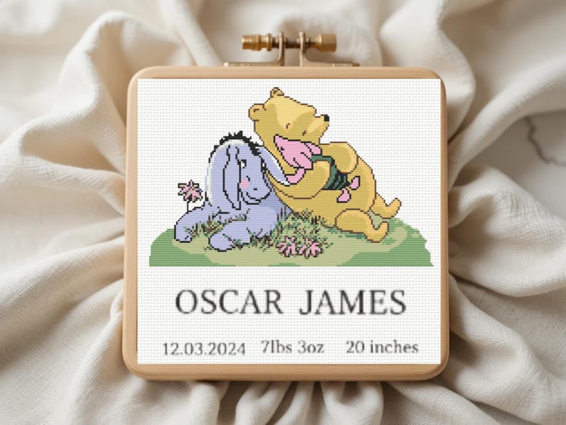 Birth Announcement Cross Stitch Pattern PDF | Winnie the Pooh Sampler ...