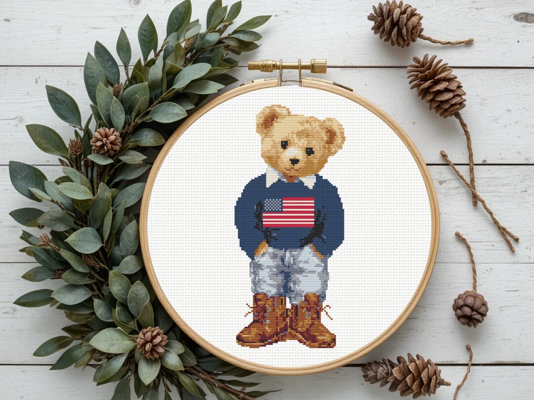 USA Teddy Bear Cross Stitch Pattern, Iconic Teddy Bear, Instant PDF ...