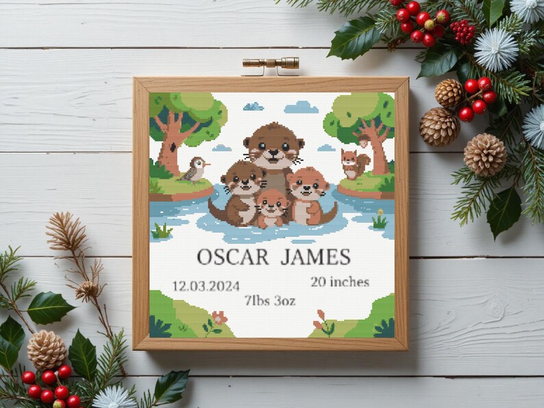 Birth Announcement Cross Stitch Pattern PDF | Otter Sampler | DIY Baby ...