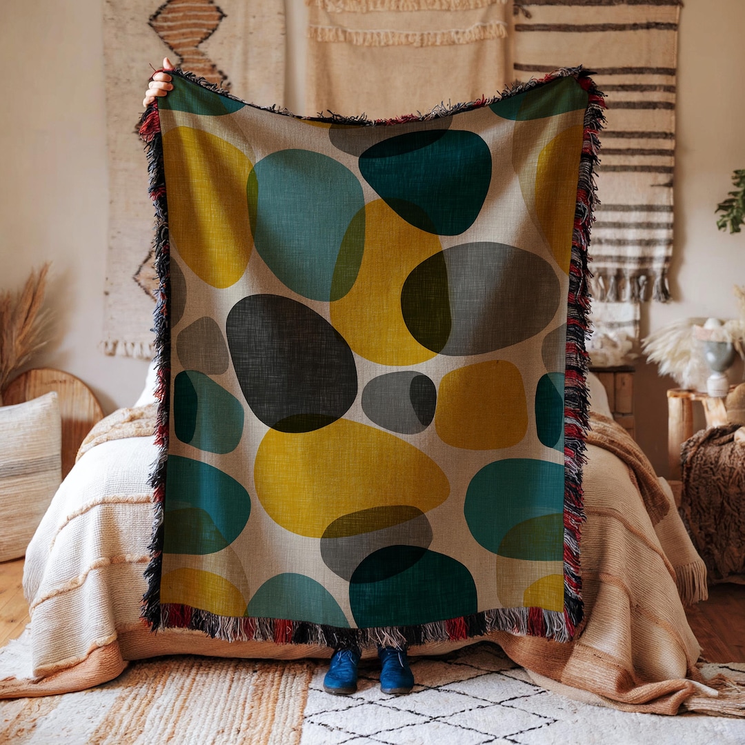 Overlapping Abstract Blobs Woven Throw Blanket, Mid-century Modern Art ...