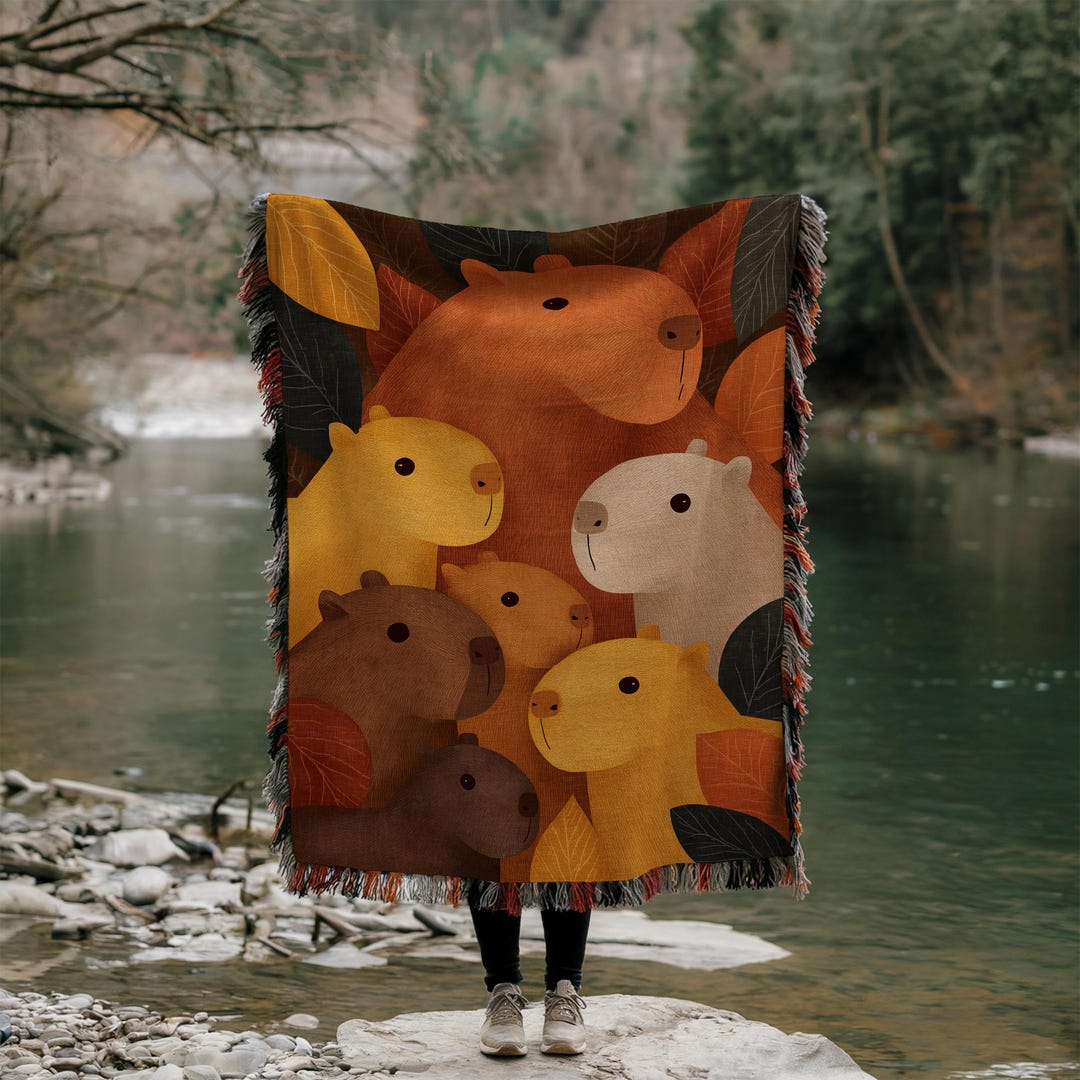 Colorful Capybara Family Woven Blanket, Cute Huddled Animals, Whimsical ...