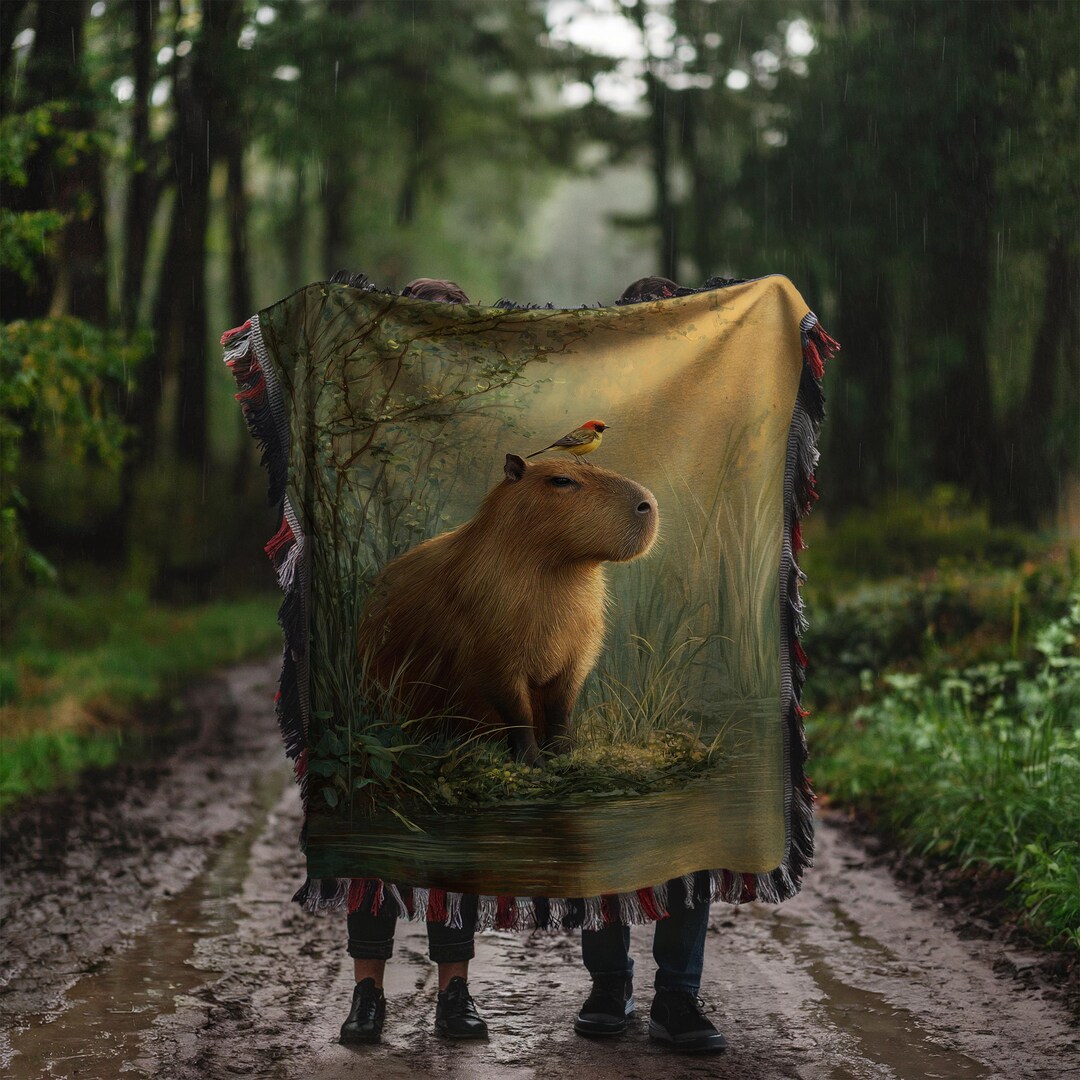 Realistic Capybara Woven Throw, Adorable Animal Portrait Art, Cozy Home ...