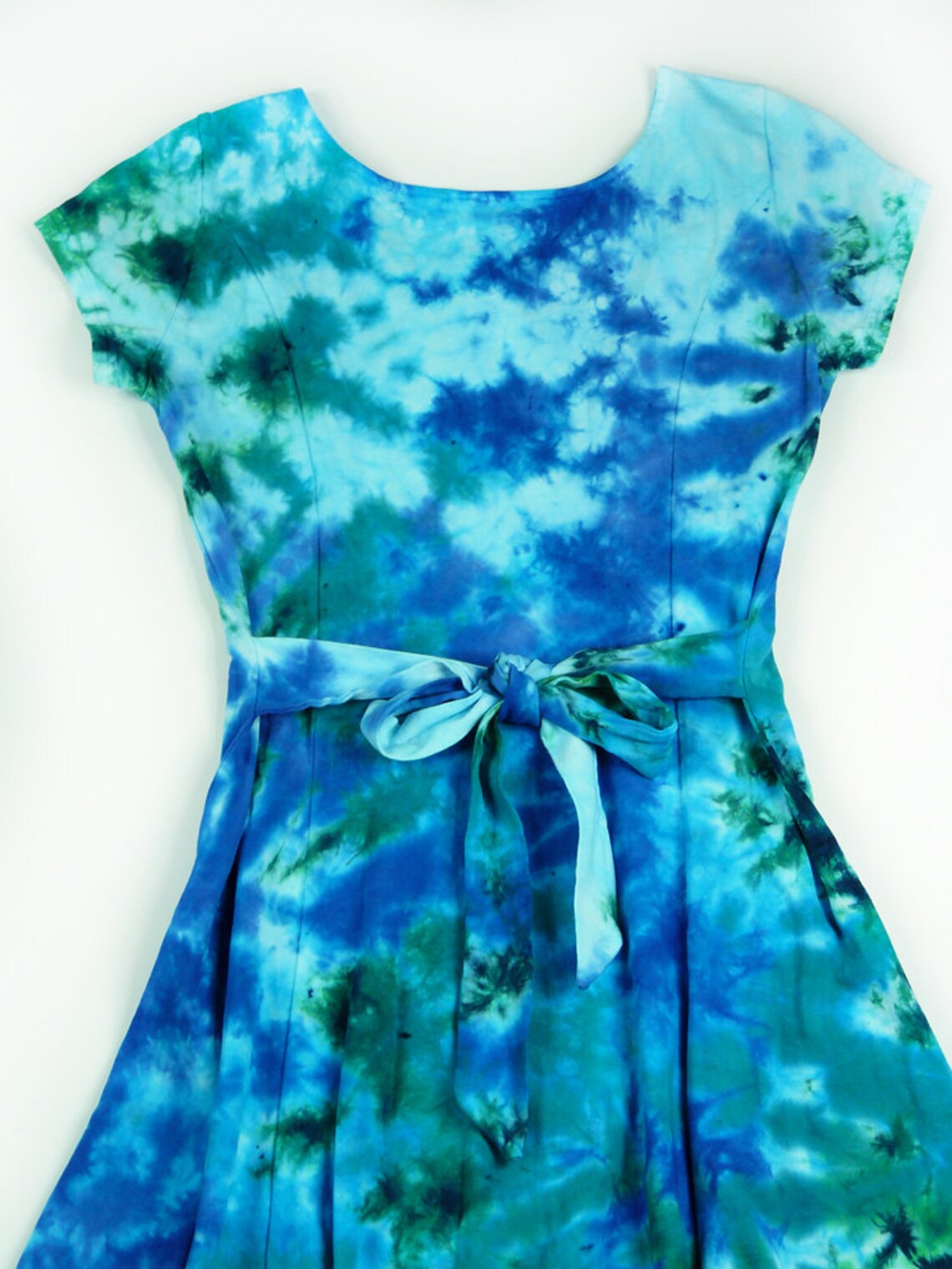 Ladies Tie Dye Dress / Short Sleeve Princess Dress / Tie Back Dress ...
