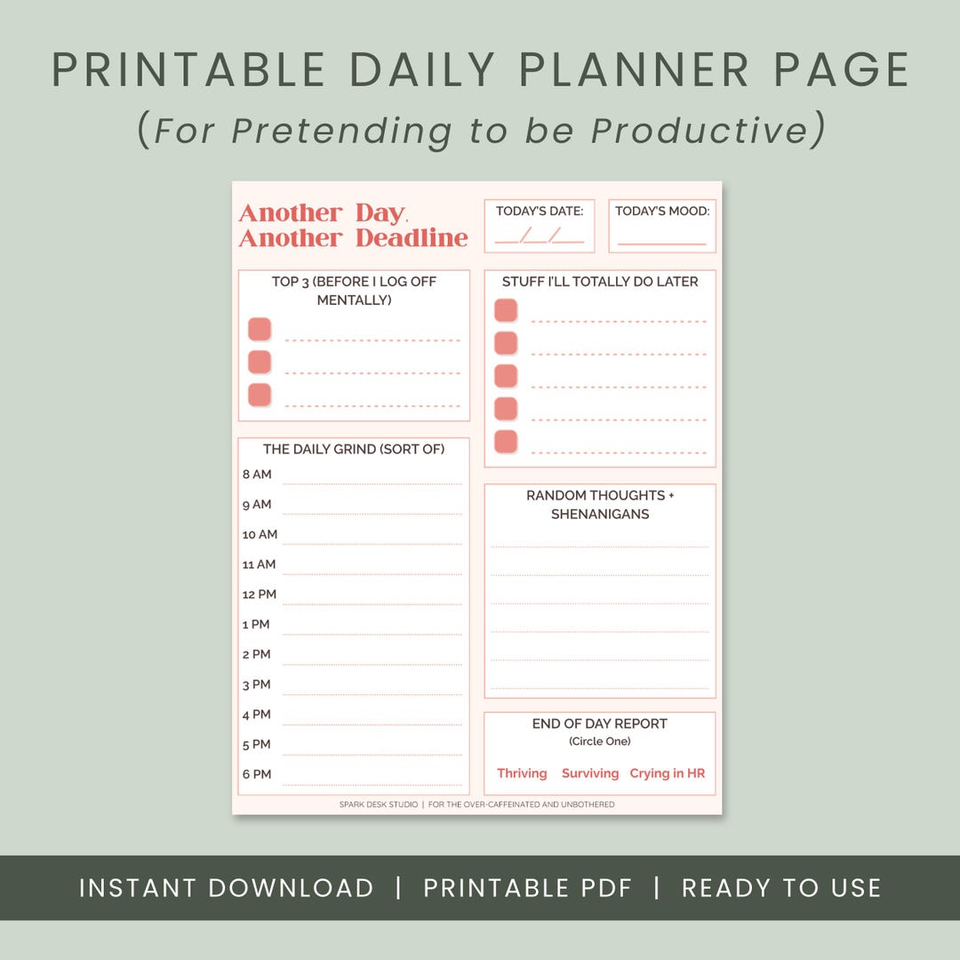 Another Deadline Printable Daily Planner Page | Funny Sarcastic Work ...