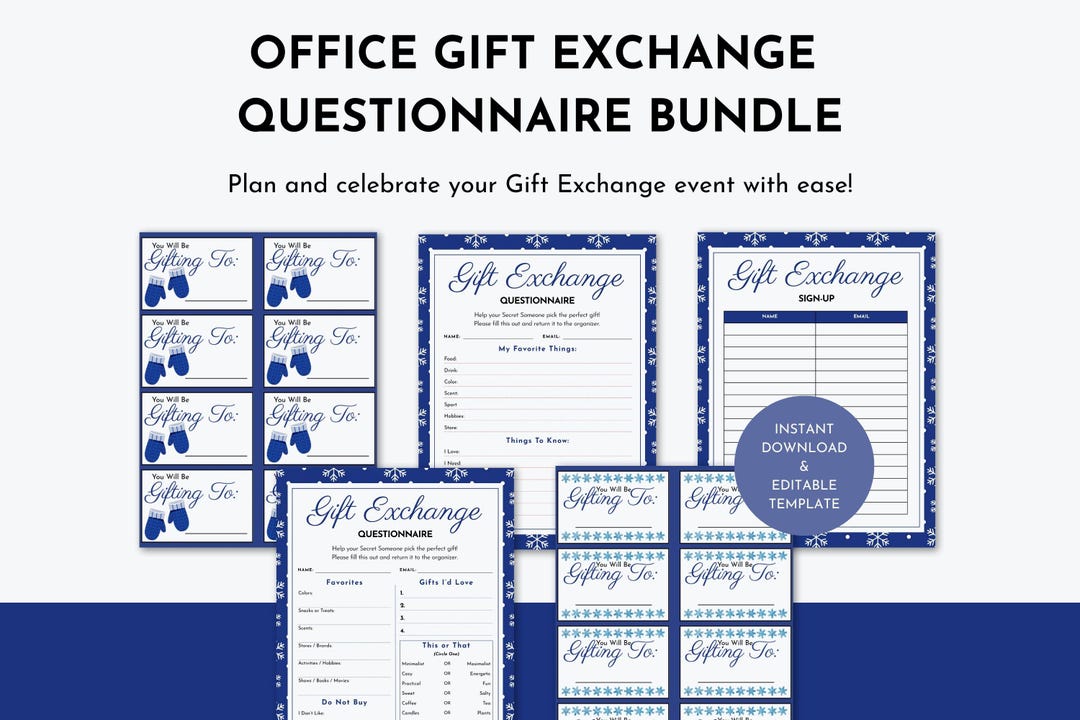 Winter Gift Exchange Mini Bundle, Secret Snowflake Questionnaires, Name ...