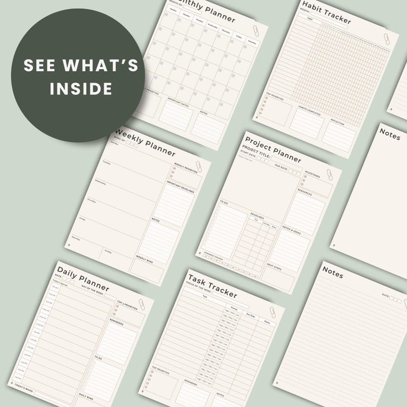Neutral Printable Planner Bundle | Daily, Weekly, Monthly (PDF Download ...
