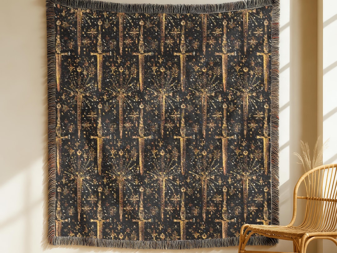 Celestial Sword Woven Blanket • Romantasy Cottagecore Throw • Dark ...