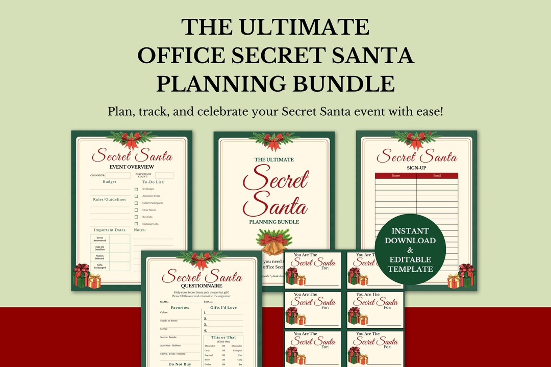 Christmas Office Secret Santa Planner Bundle – Editable & Printable ...