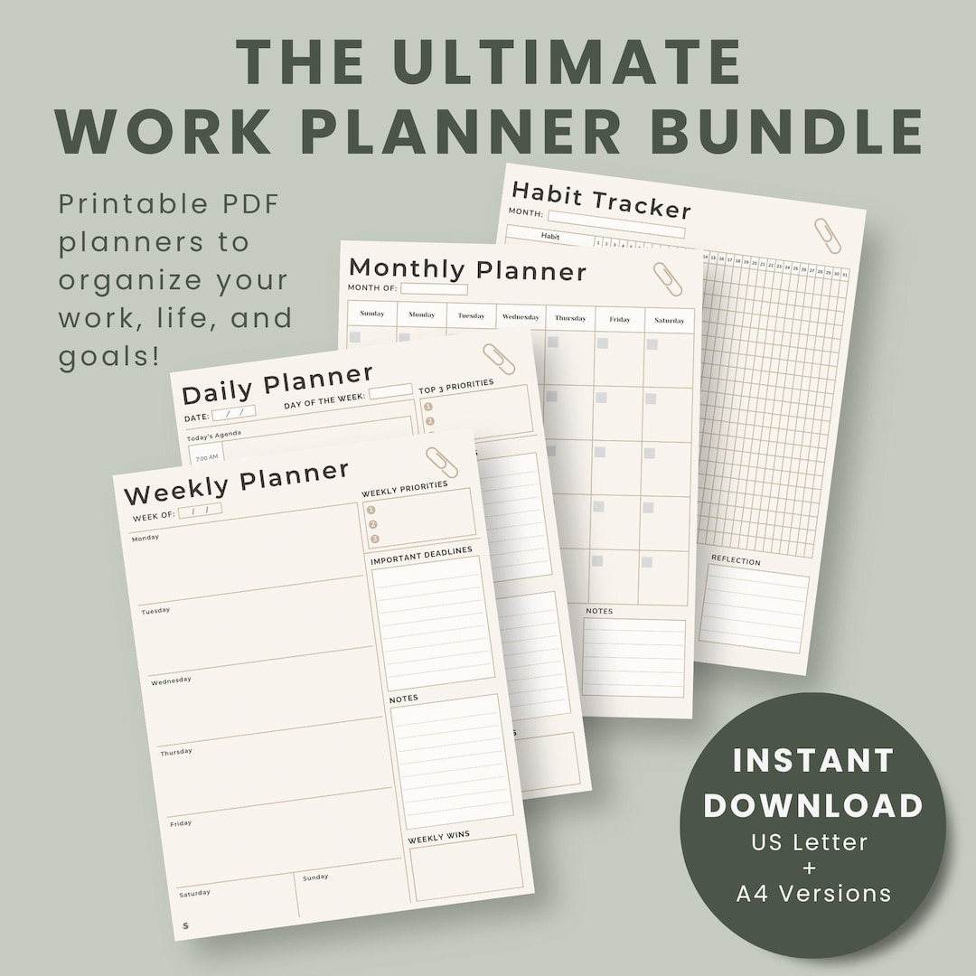 Neutral Printable Planner Bundle | Daily, Weekly, Monthly (PDF Download ...