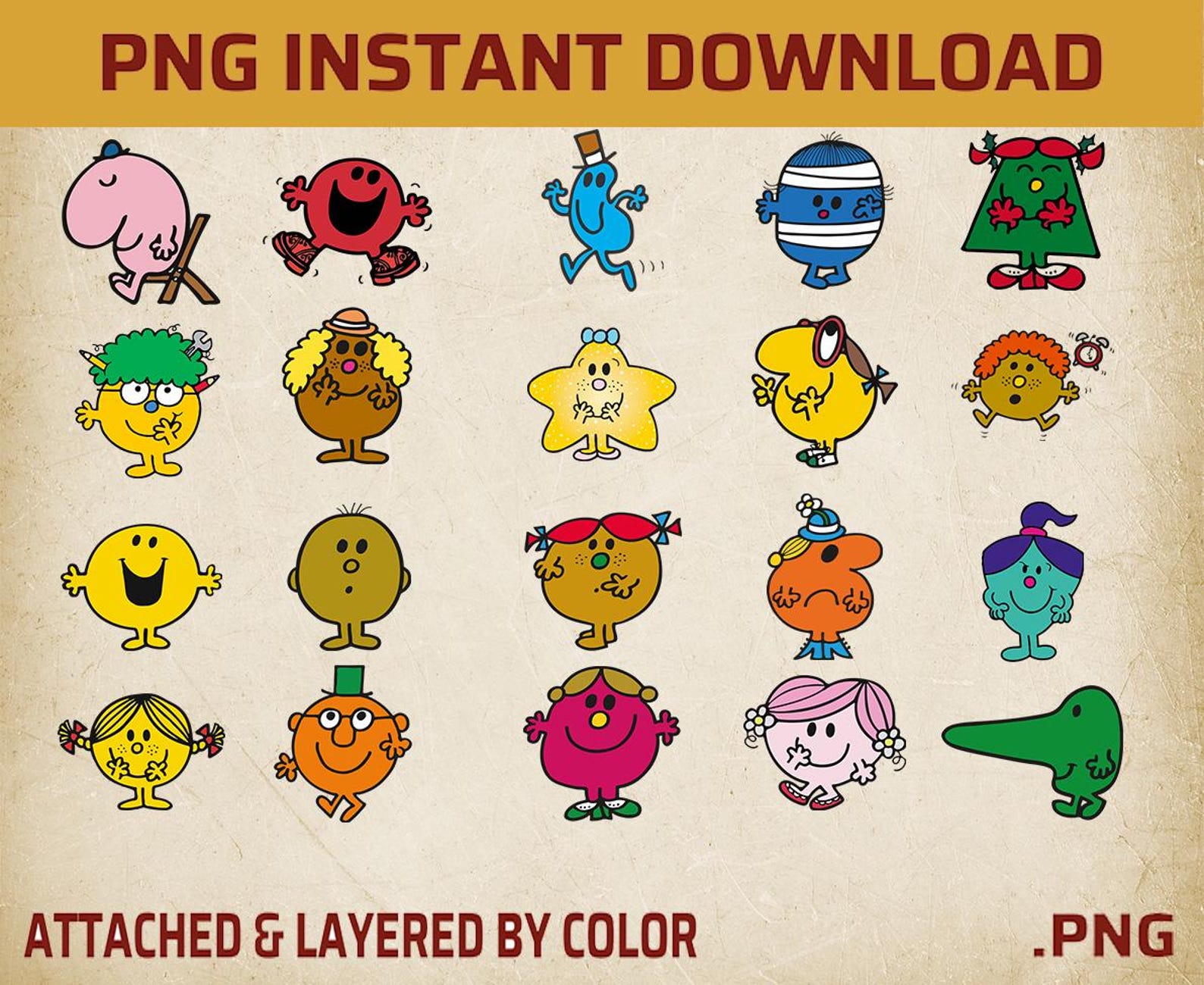 Little Miss Characters Bundle, Funny Cartoon PNG Designs (digital ...