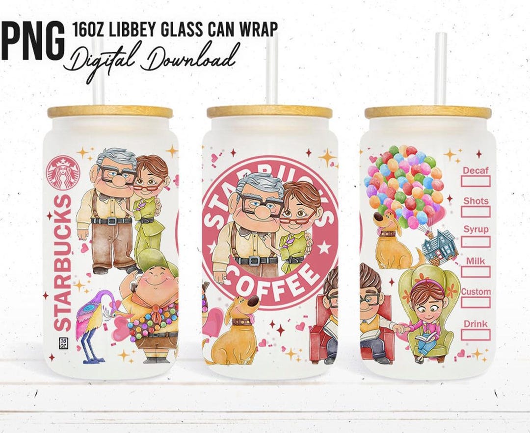 Carl and Ellie Valentine Can Glass Wrap PNG, 16oz Libbey Glass (digital ...