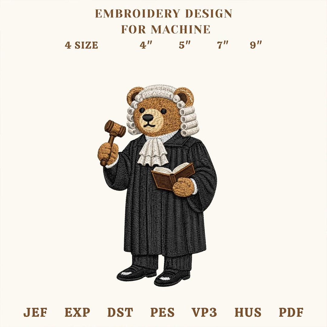 Lawyer Bear Embroidery Design, Law School Graduation Embroidery, Gift ...