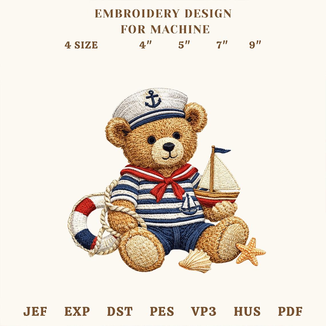 Nantucket Teddy Bear Embroidery Design, Nautical Sailor Bear Embroidery ...