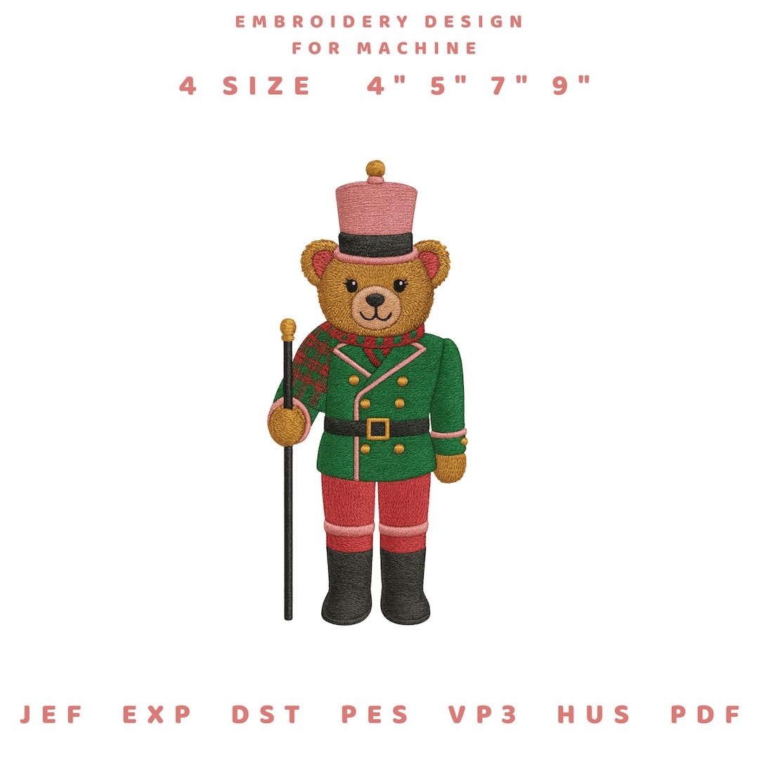 Charming Girl Nutcracker Bear Embroidery Design, Christmas Teddy Bear ...